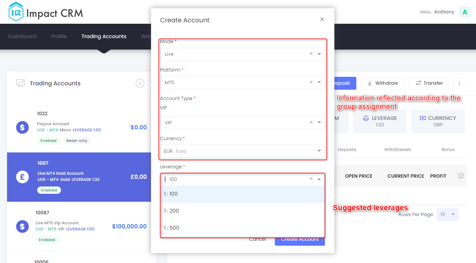 Account Types – IMPACT TECH LTD